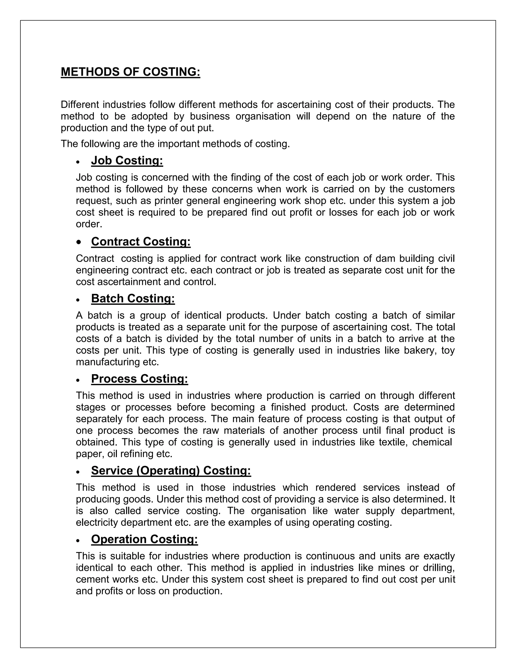 METHODS & TECHNIQUES OF COSTING | DOCX