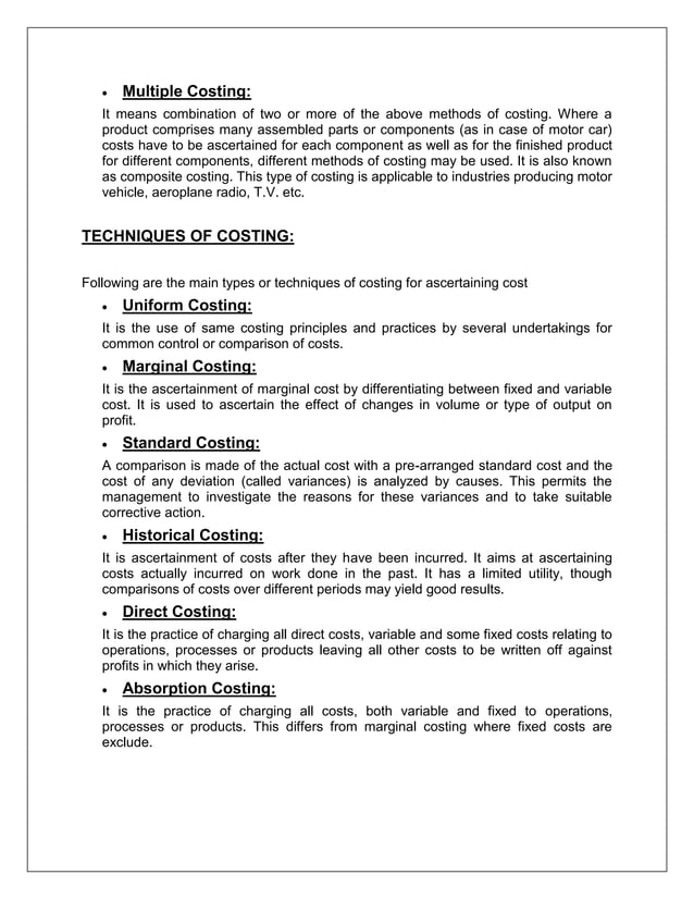 METHODS & TECHNIQUES OF COSTING