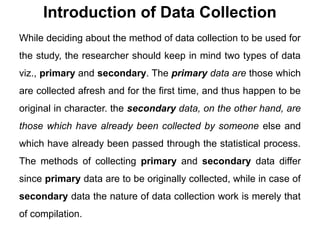 Methods of Data Collection - Primary, Secondary | PPT