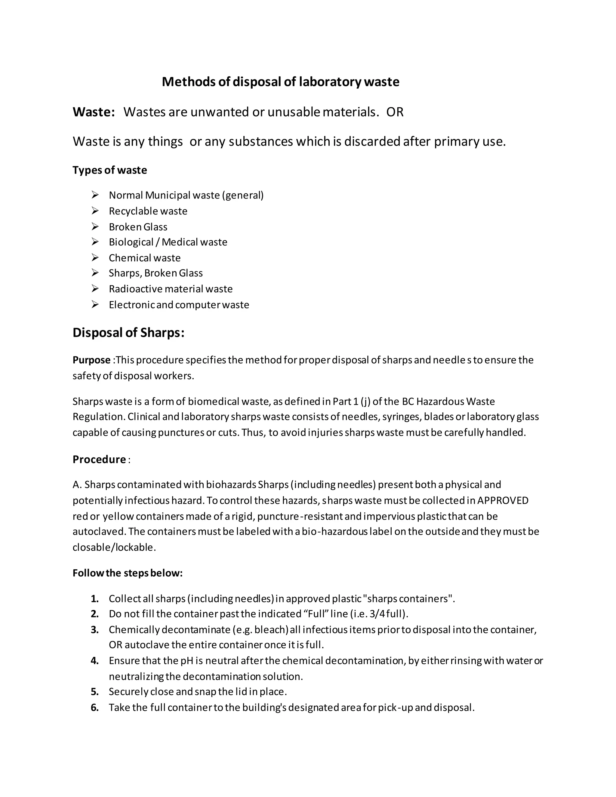 Methods for disposal of laboratory waste | DOCX
