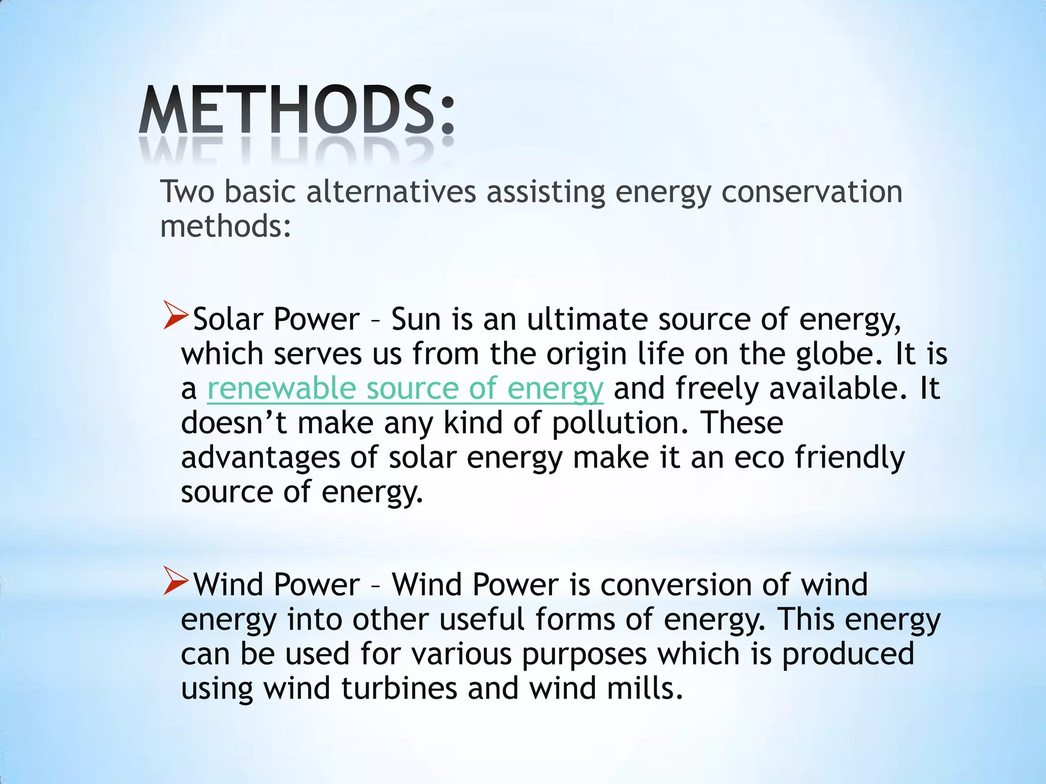 METHODS OF ENERGY CONSERVATION | PPTX