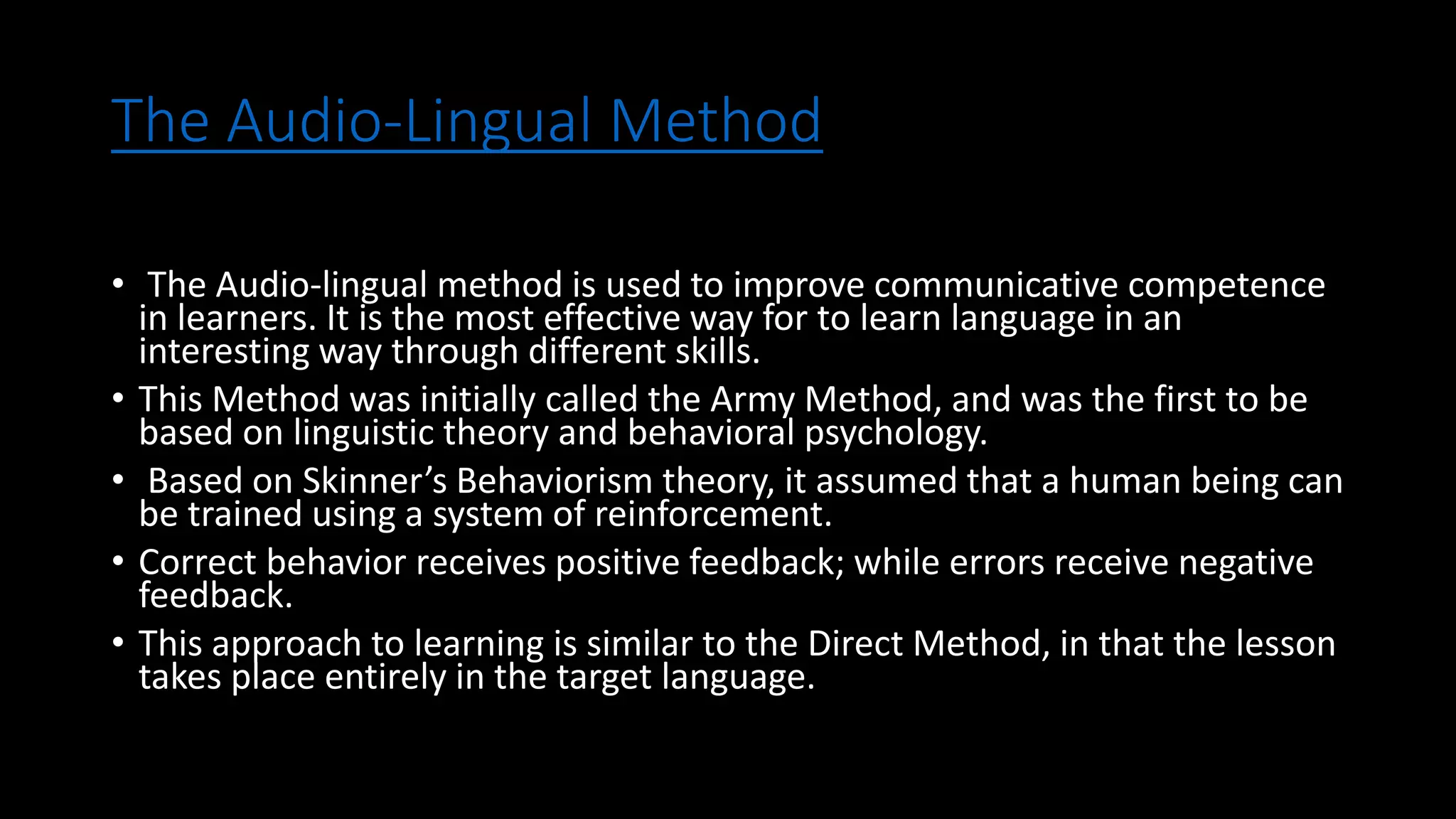 The Grammar Translation Method, The Direct Method and The Audio Lingual ...