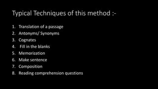 The Grammar Translation Method, The Direct Method and The Audio Lingual ...