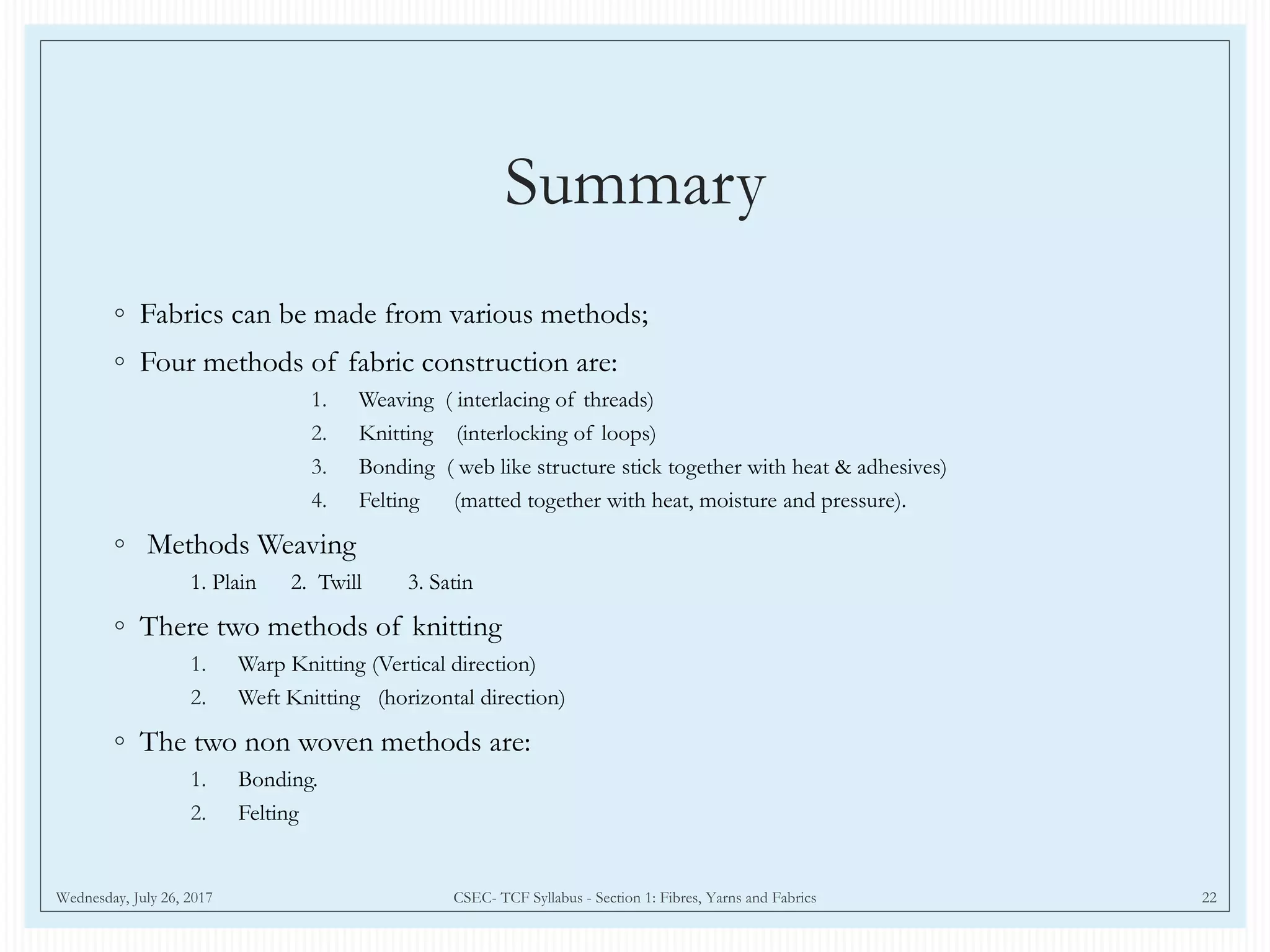 Methods of Fabric Construction | PPTX