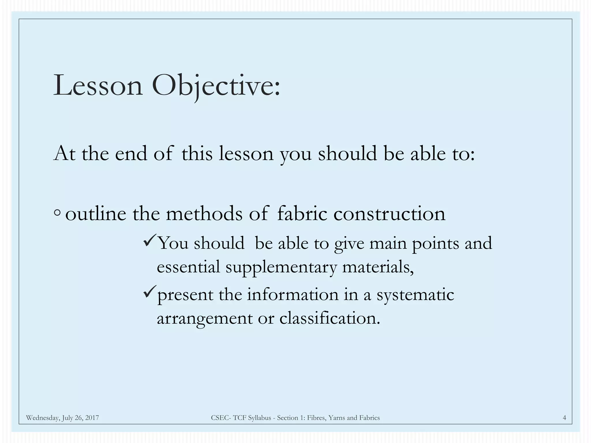 Methods of Fabric Construction | PPTX