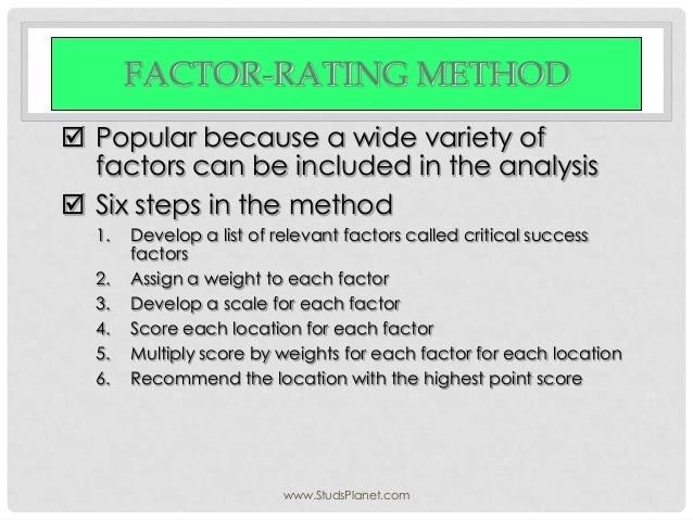 Methods Of Facility Location Selection