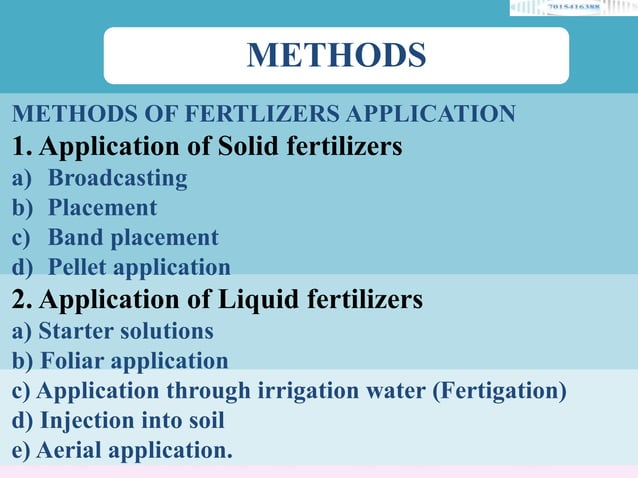METHODS OF FERTLIZERS APPLICATION.pptx | Agriculture | Industries
