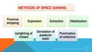 Methods of Gaining Space by Dr Anmol Asghar Dean Faculty of dentistry ...