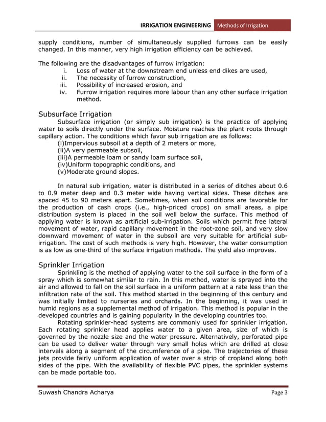 Methods of irrigation | DOCX | Agriculture | Industries