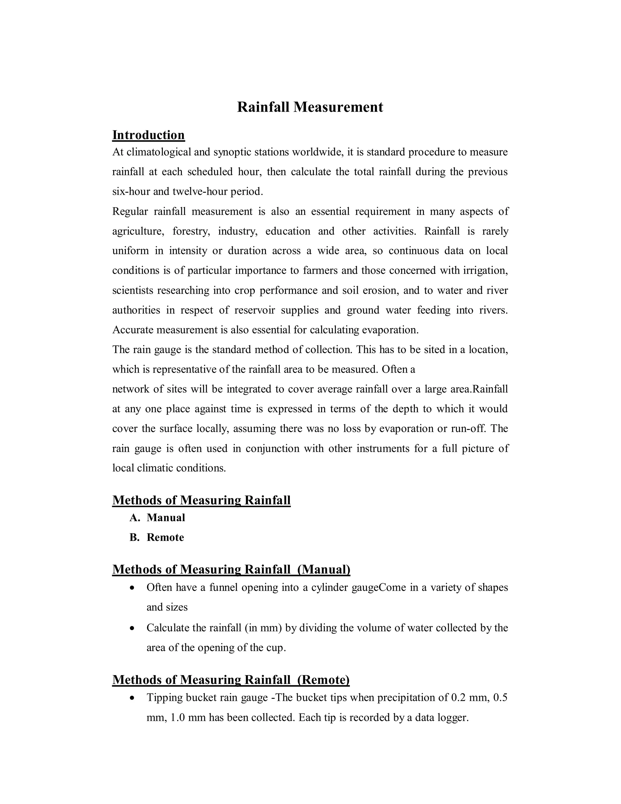 Methods of measuring rainfall | PDF