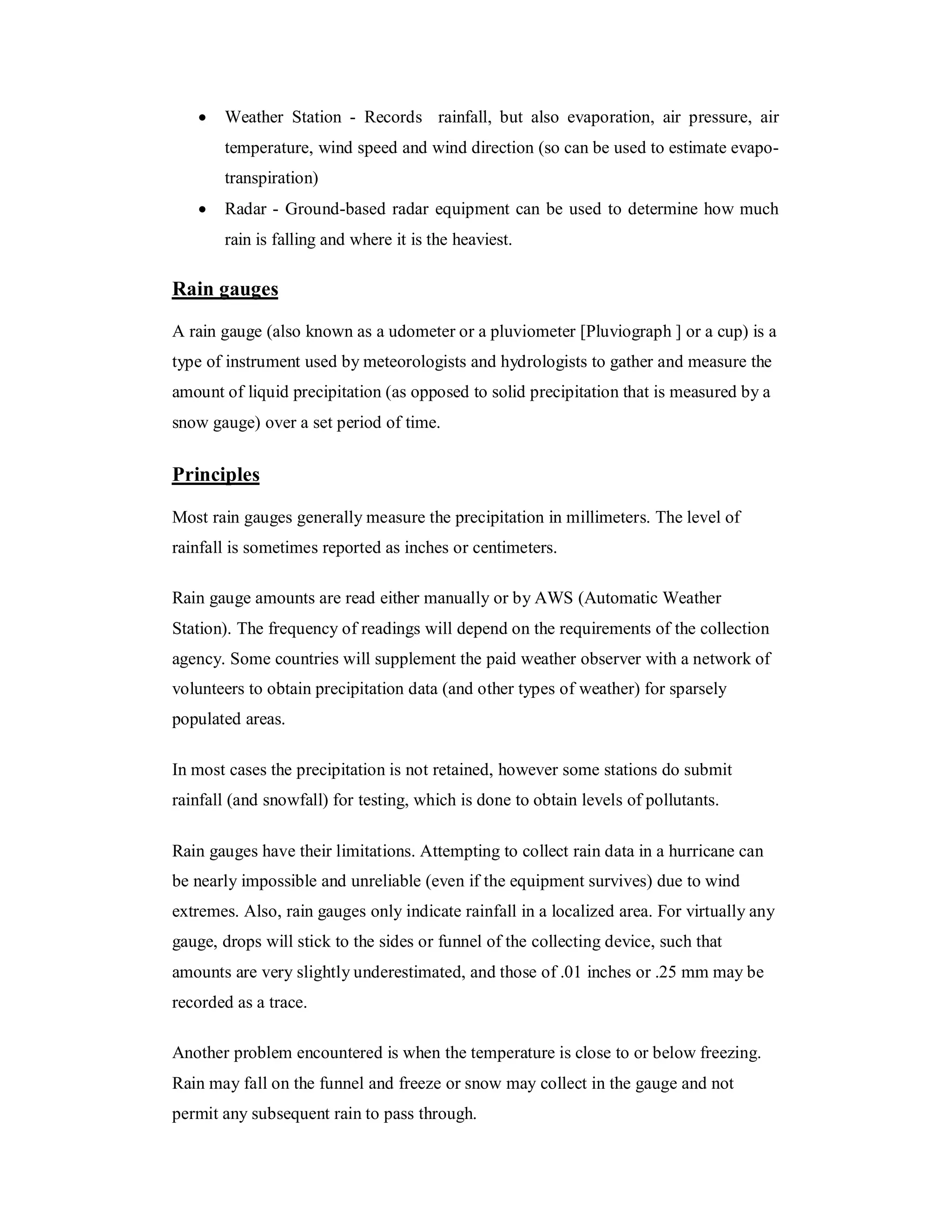 Methods of measuring rainfall | PDF