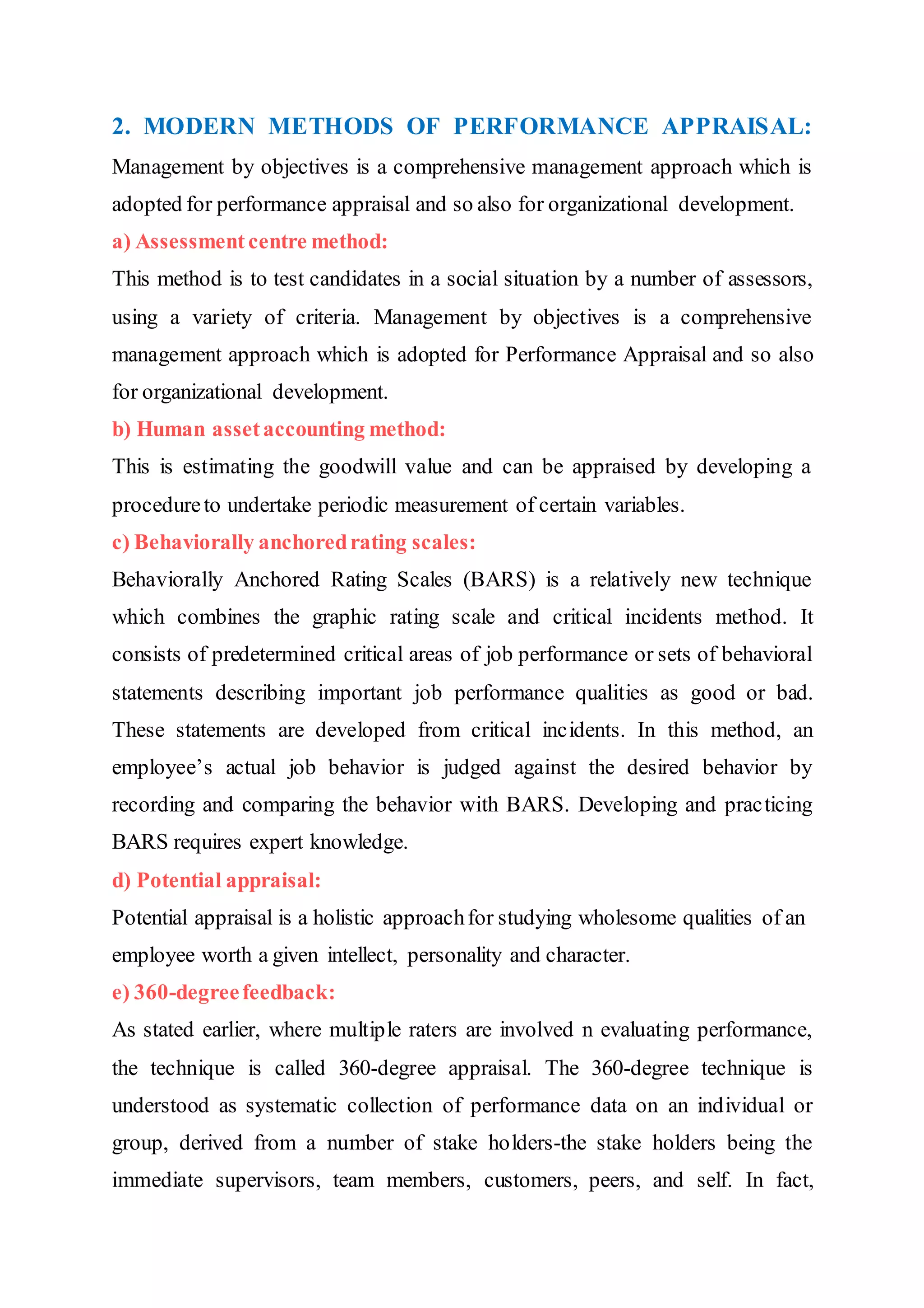 Outline the Methods of Performance Appraisal | DOCX