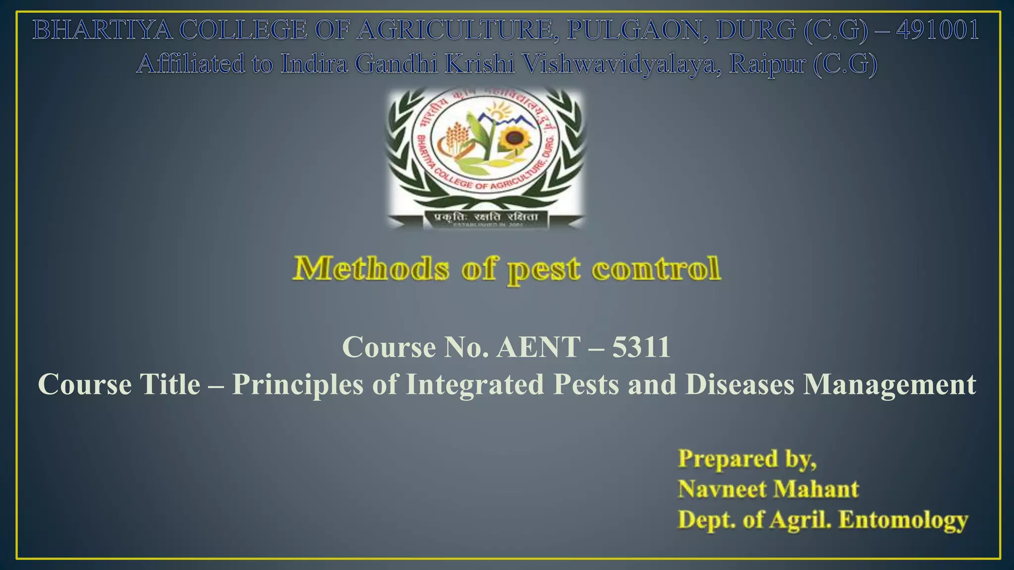 HOST PLANT RESISTANCE AND LEGAL METHODS OF PEST CONTROL | PPTX