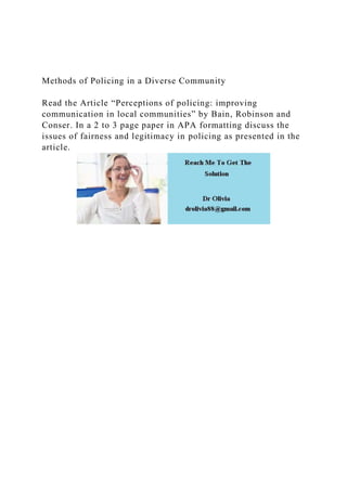 Methods of Policing in a Diverse CommunityRead the Article .docx ...