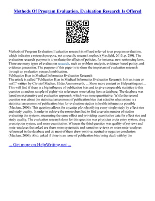 Methods Of Program Evaluation. Evaluation Research Is Offered | PDF