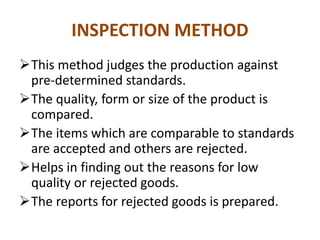 Methods of quality control | PPTX | Manufacturing Industry | Industries
