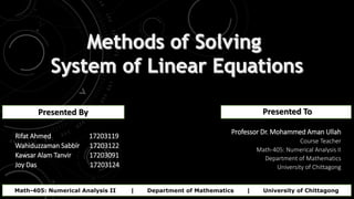 Methods of Solving System of Linear Equations | PPT