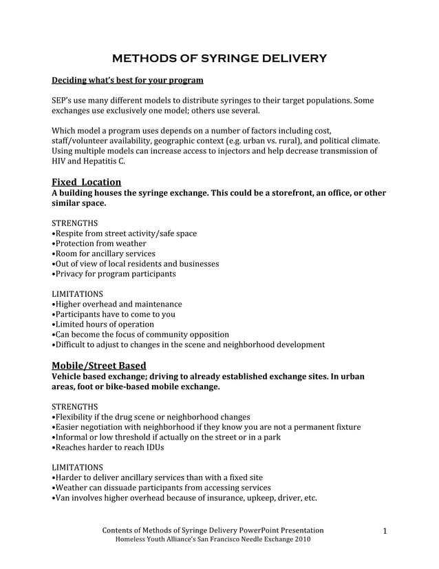 Methods of syringe delivery | PDF