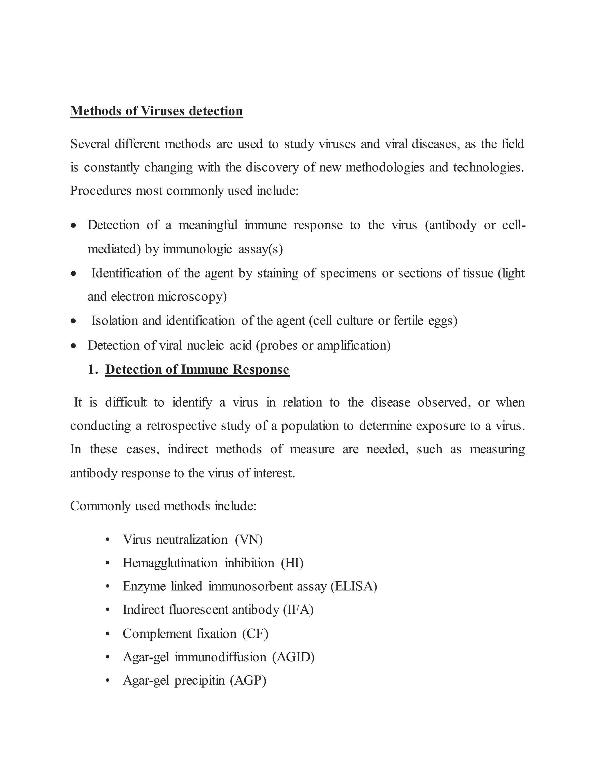 Methods of Viruses detection. | DOCX | Infectious Diseases | Diseases ...