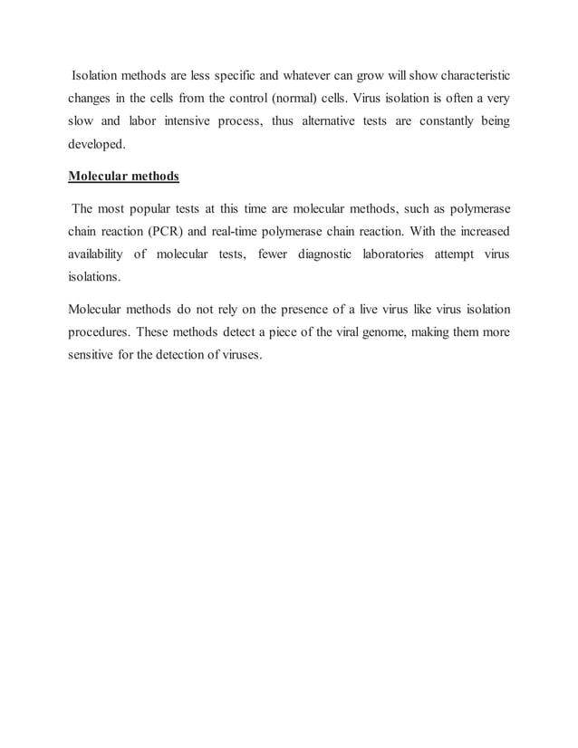 Methods of Viruses detection. | DOCX | Infectious Diseases | Diseases and Conditions