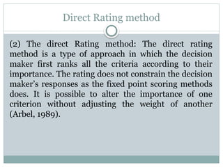 Methods of Weighting in Multicriteria Decision Making | PPT