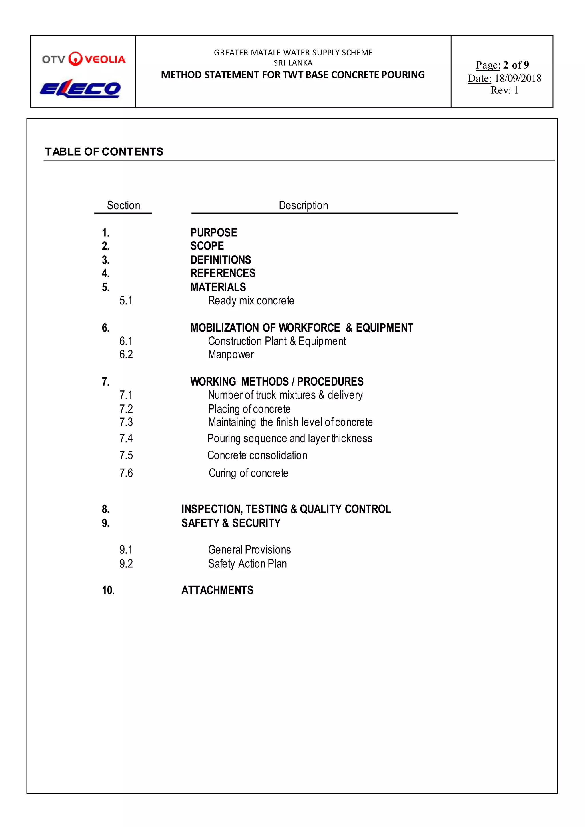 Method statement tank base concrete pouring | DOCX