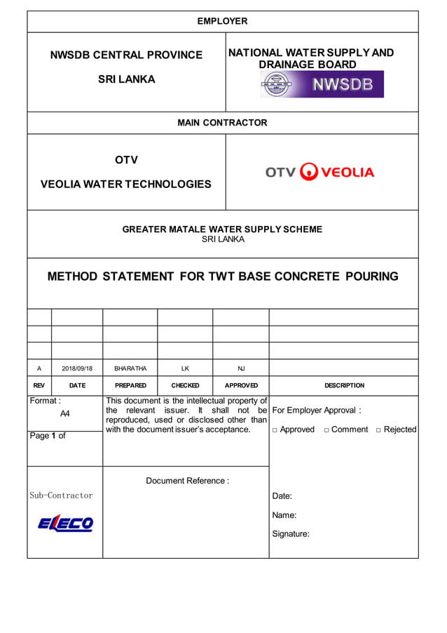 Method statement tank base concrete pouring | DOCX