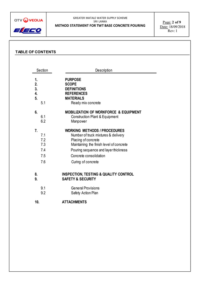 Method statement tank base concrete pouring | DOCX
