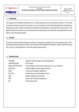 Method statement tank base concrete pouring | DOCX