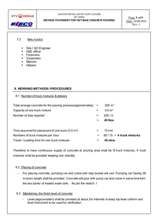 Method statement tank base concrete pouring | DOCX
