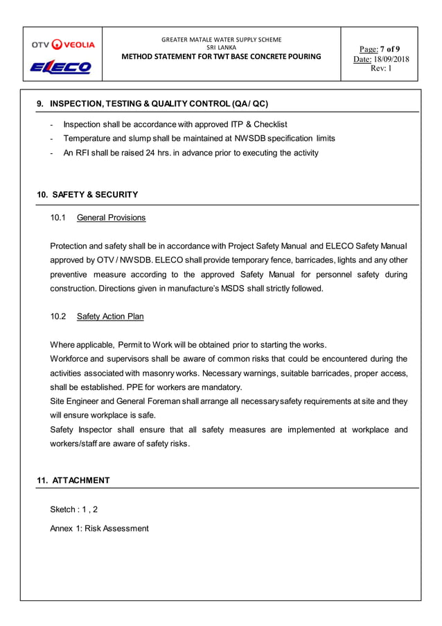 Method statement tank base concrete pouring | DOCX