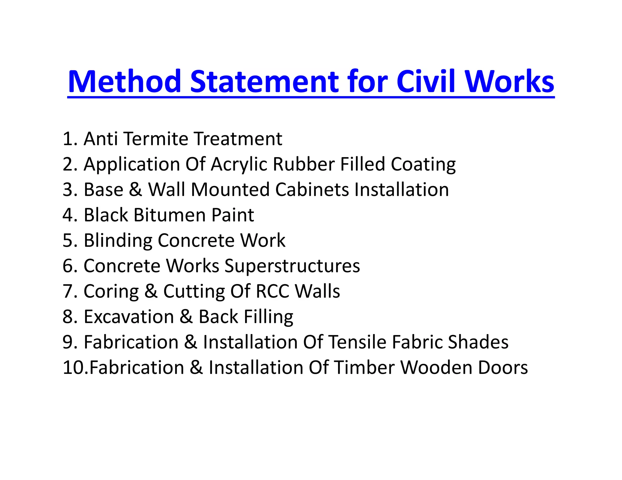 Method statement for civil works | PDF