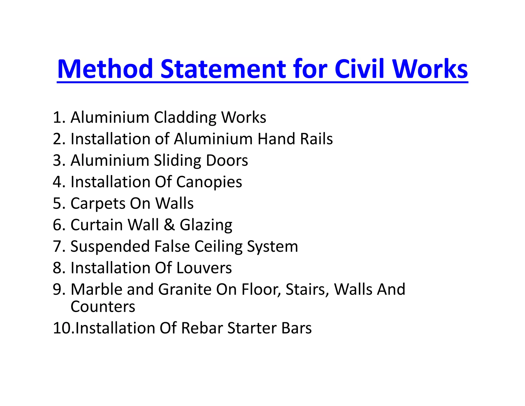 Method statement for civil works | PDF