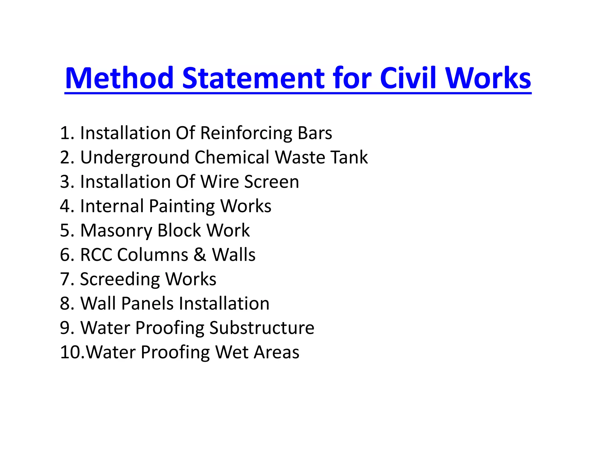 Method statement for civil works | PDF