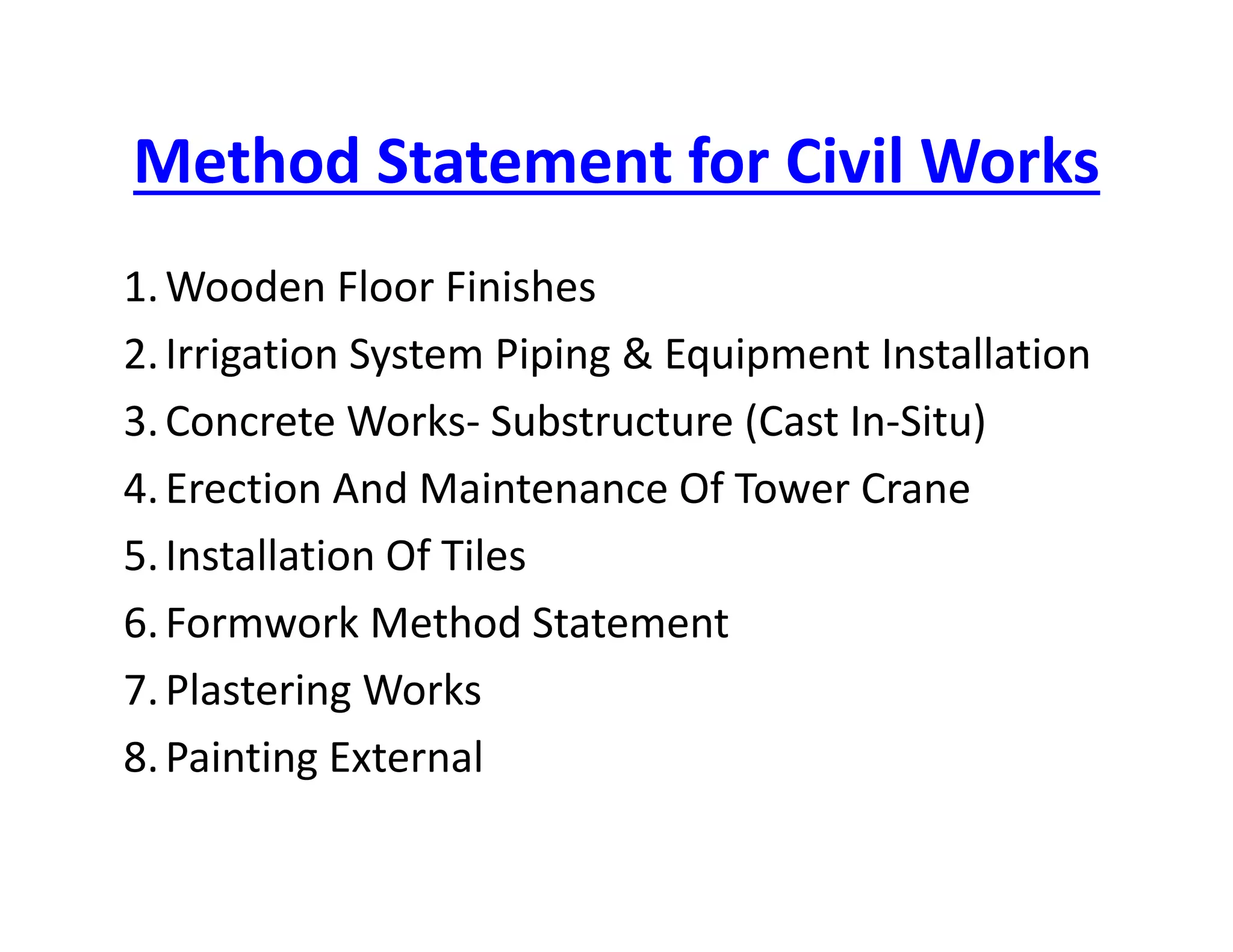 Method statement for civil works | PDF