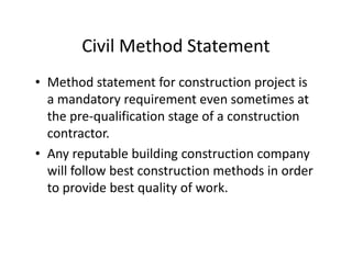 Method statement for civil works | PDF