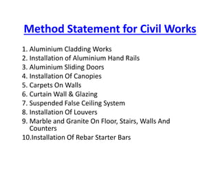 Method statement for civil works | PDF
