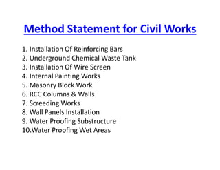 Method statement for civil works | PDF
