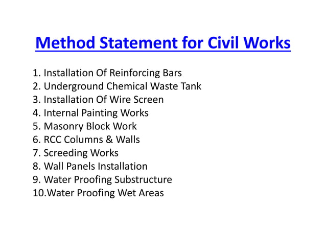 Method statement for civil works | PDF