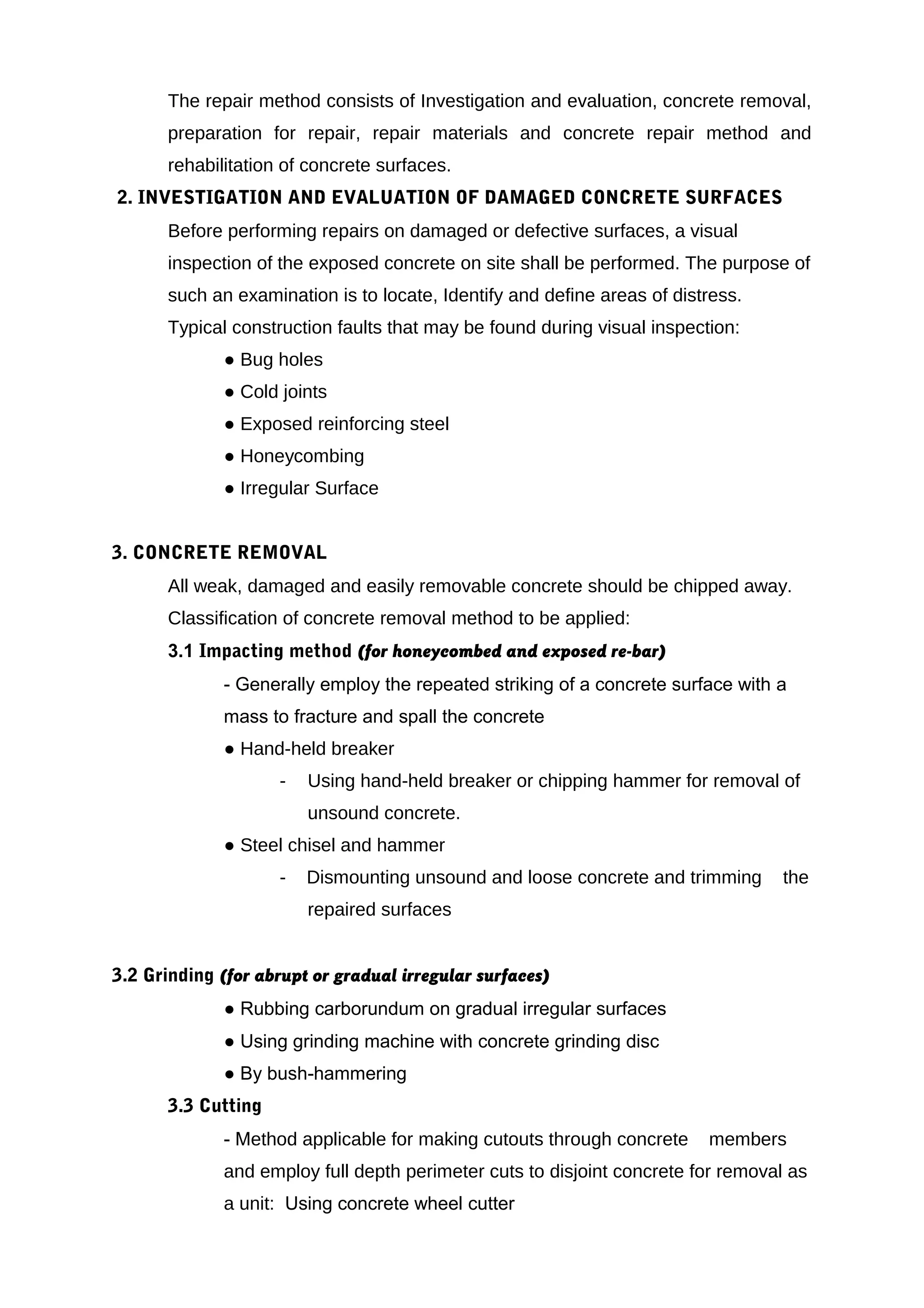 Method statement for repair of concrete surface | DOC