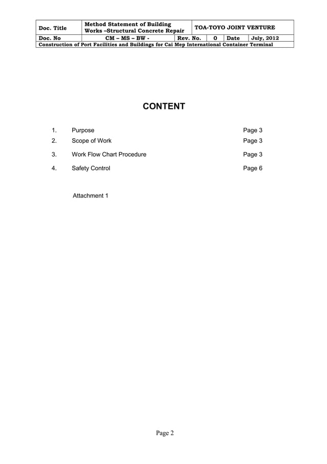 Method statement for structural concrete repair rev.0 | PDF
