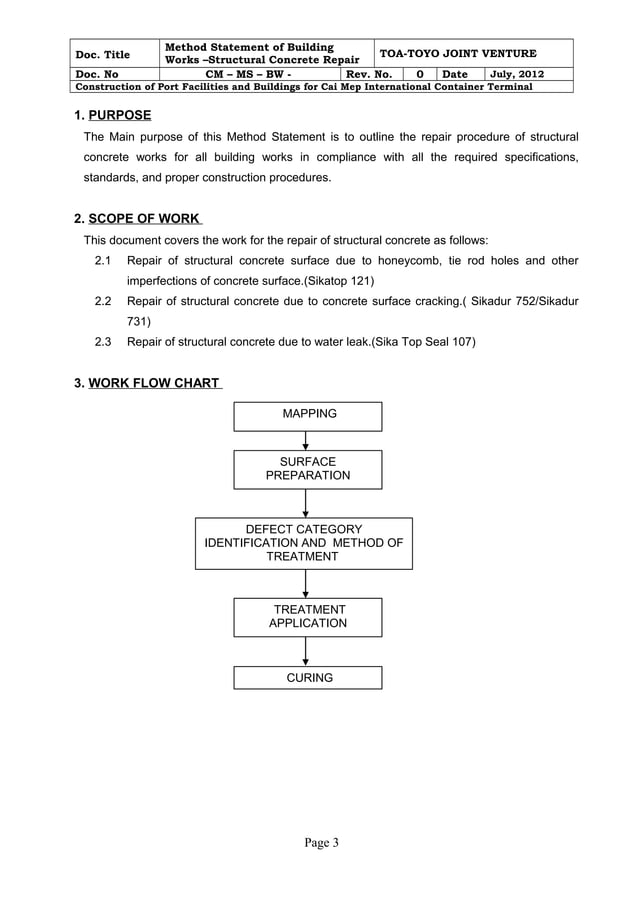Method statement for structural concrete repair rev.0 | PDF