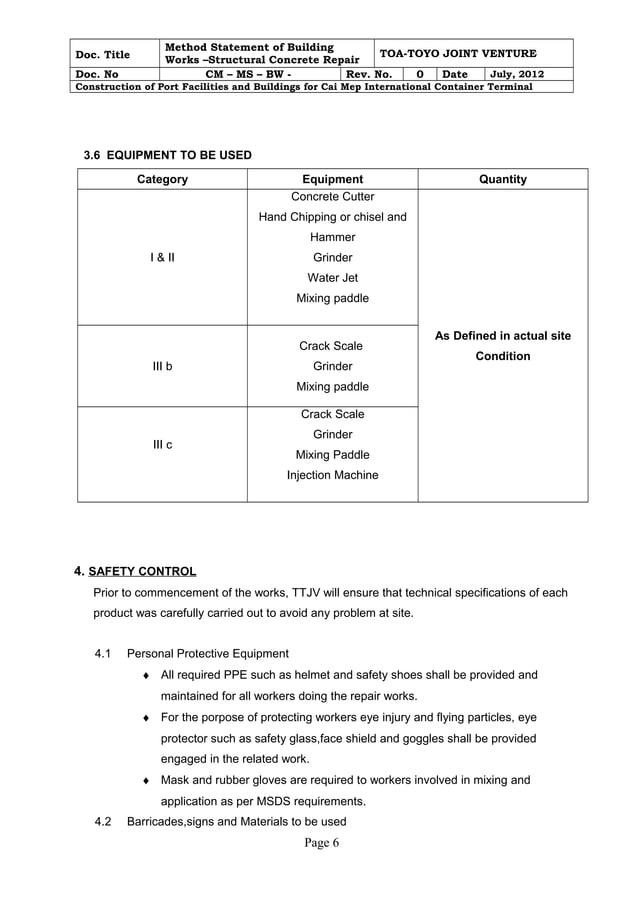 Method statement for structural concrete repair rev.0 | PDF