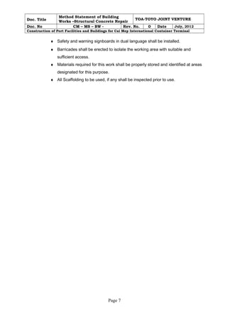 Method statement for structural concrete repair rev.0 | PDF