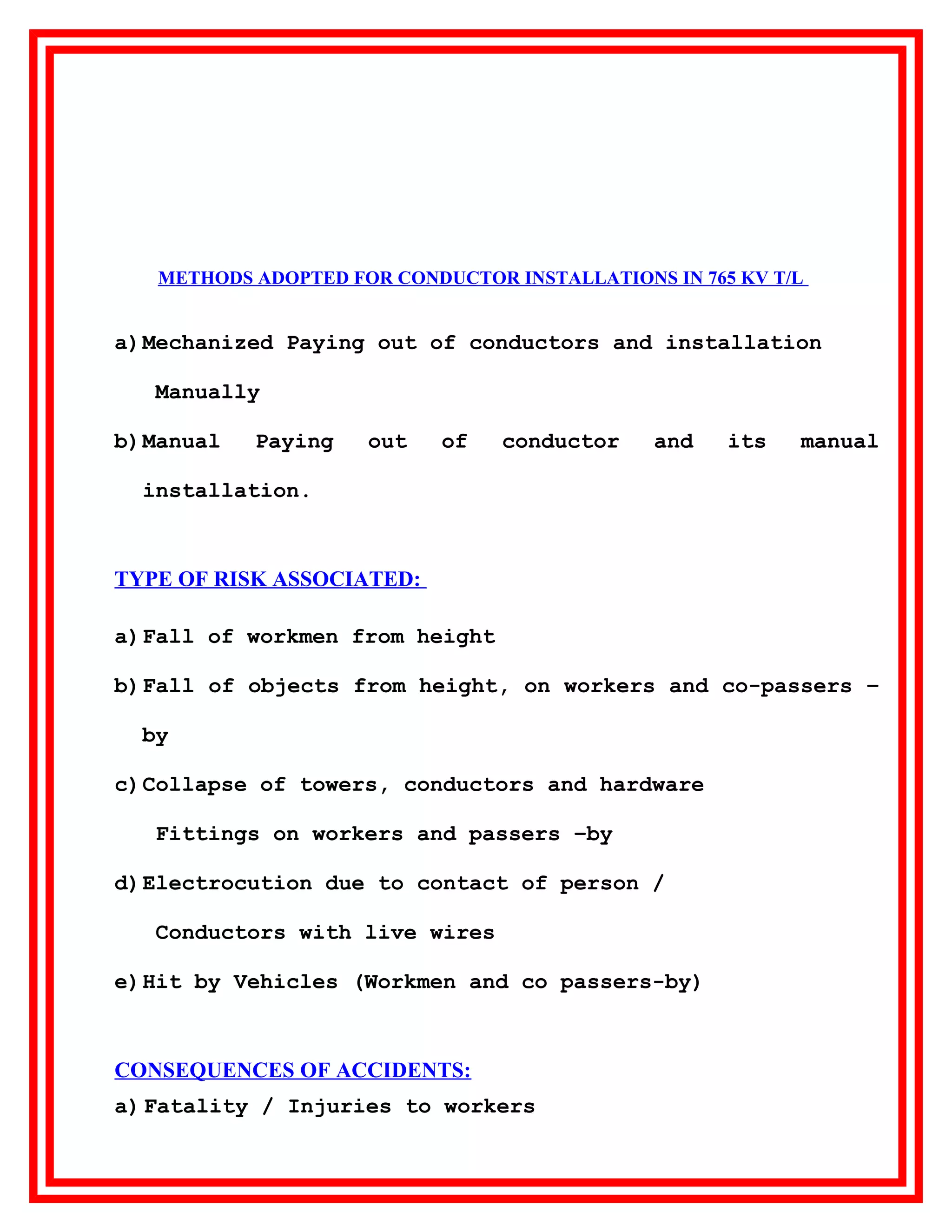 Method statement for transmission line (lanco) | DOC