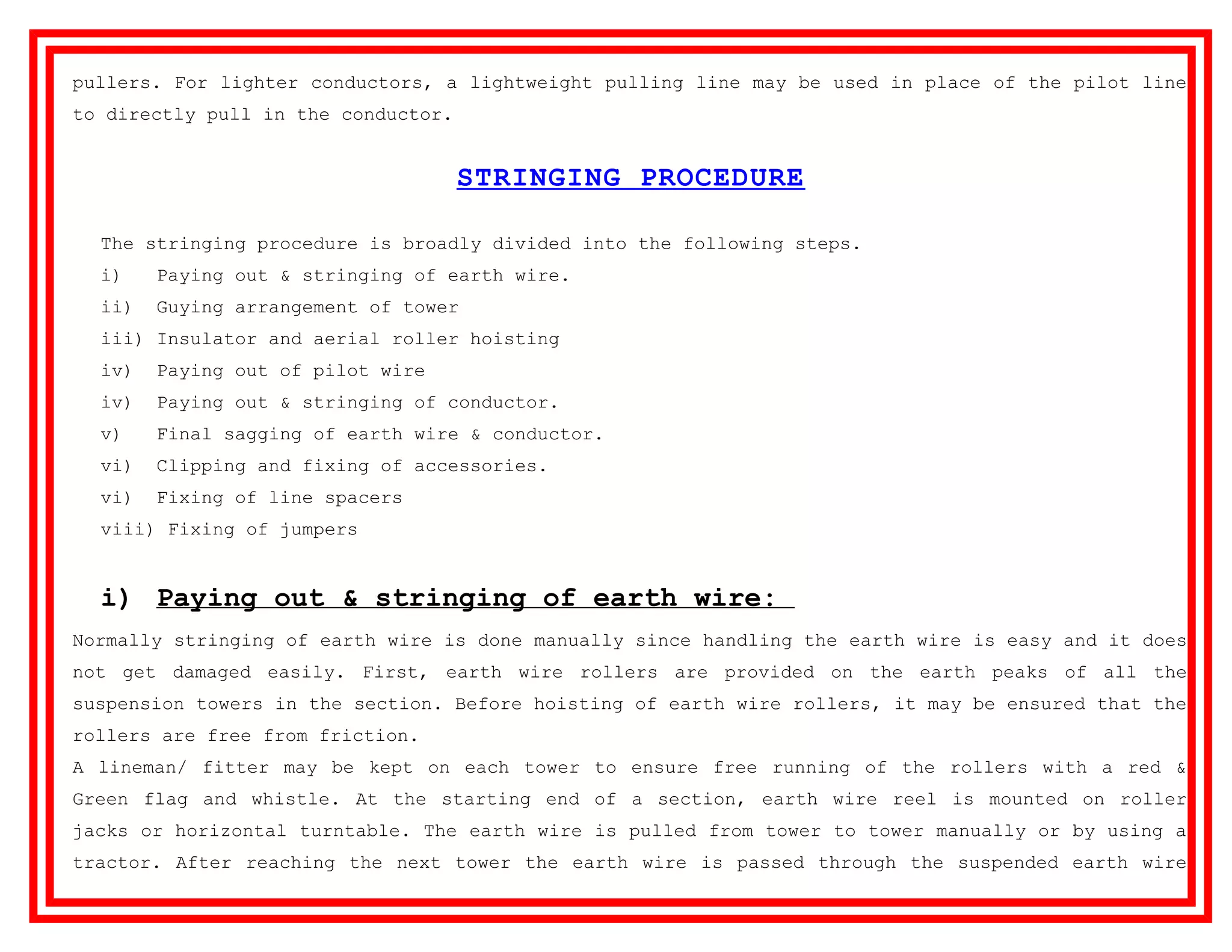 Method statement for transmission line (lanco) | DOC