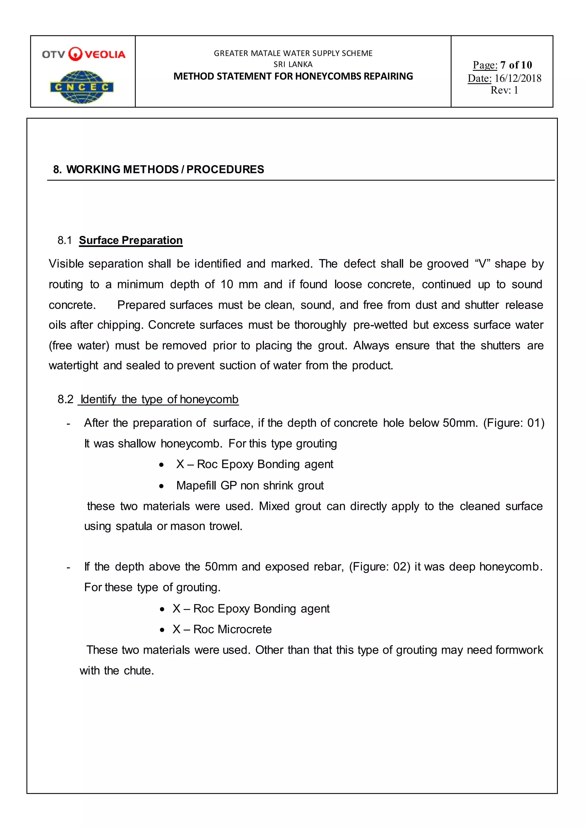 Method statement honycomb repairing | DOCX