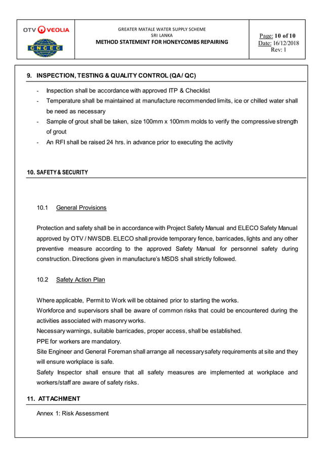 Method statement honycomb repairing | DOCX