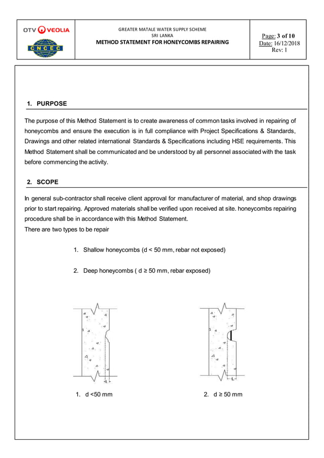 Method statement honycomb repairing | DOCX