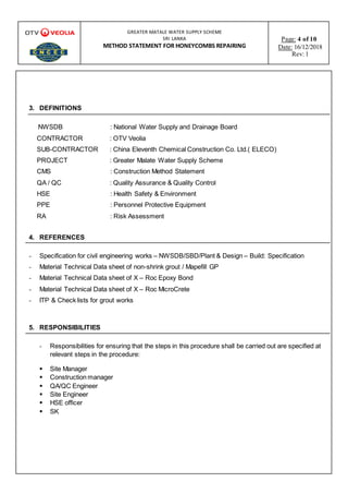 Method statement honycomb repairing | DOCX